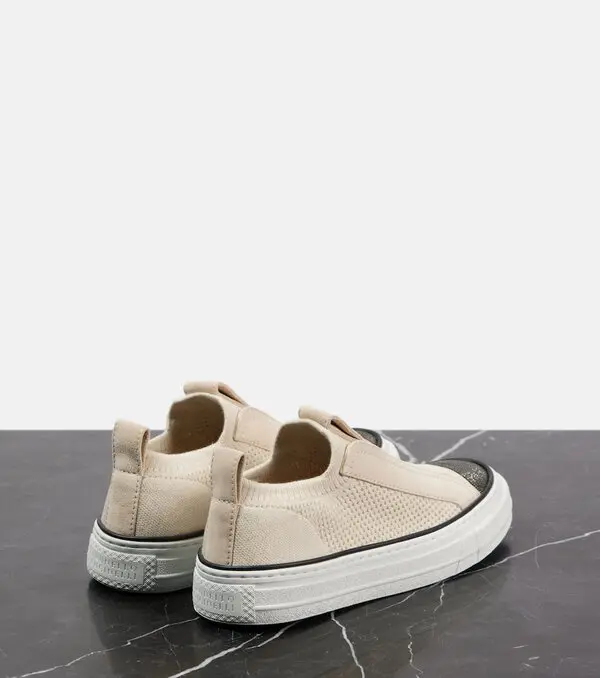 Brunello Cucinelli Suede-trimmed Canvas Sneakers - Beige