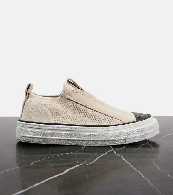Brunello Cucinelli Suede-trimmed Canvas Sneakers - Beige