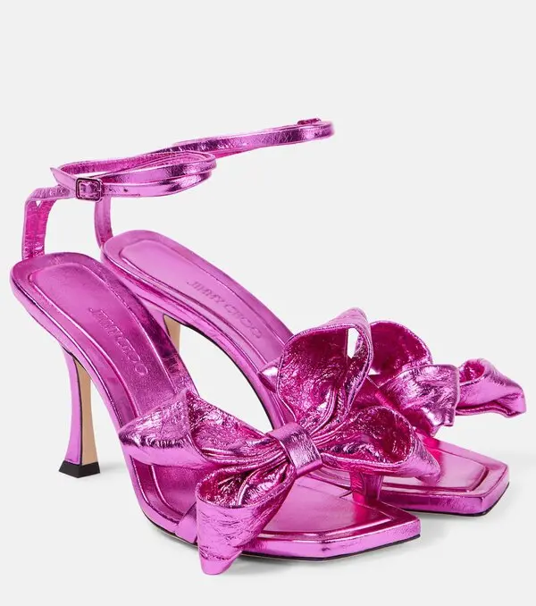 JIMMY CHOO Staz 90 Metallic Leather Sandals - Pink