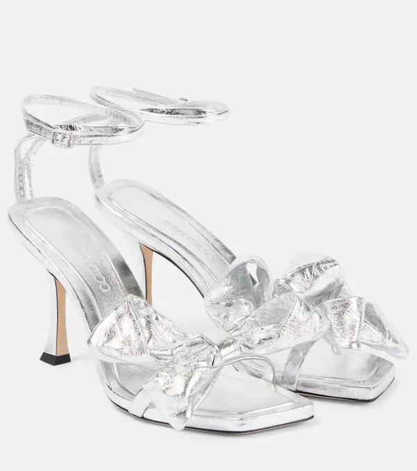 JIMMY CHOO Staz 90 Metallic Leather Sandals - Silver