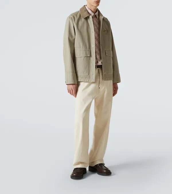 Burberry Embroidered Cotton Twill Field Jacket - Beige