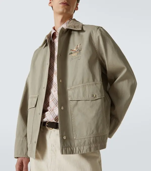 Burberry Embroidered Cotton Twill Field Jacket - Beige