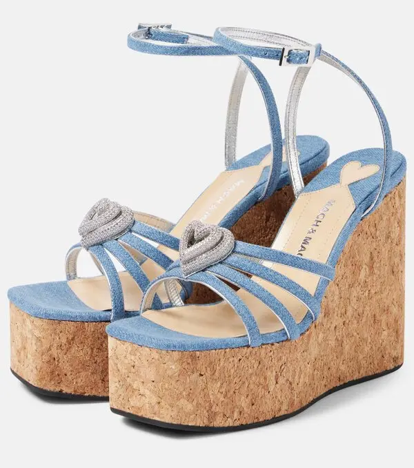 Mach & Mach Double Heart Denim Wedges