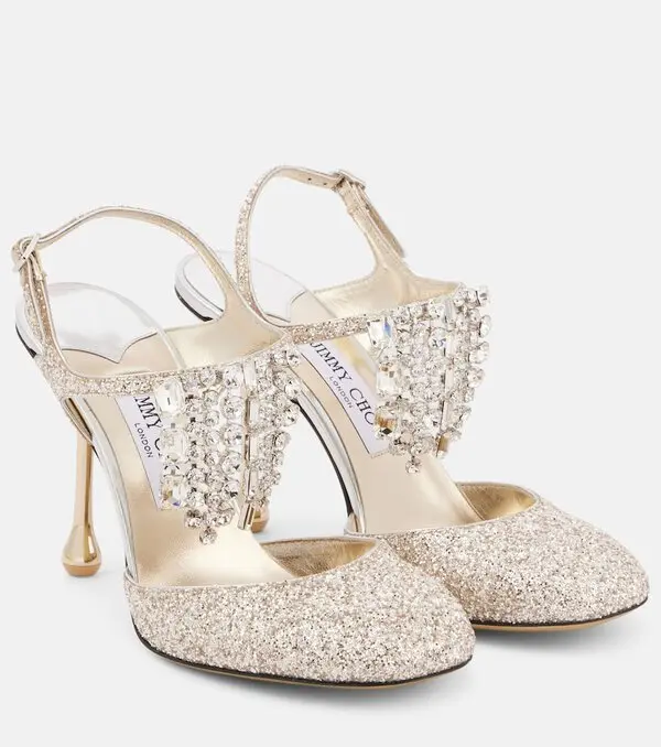 JIMMY CHOO Verity 95 Glitter Pumps - Silver