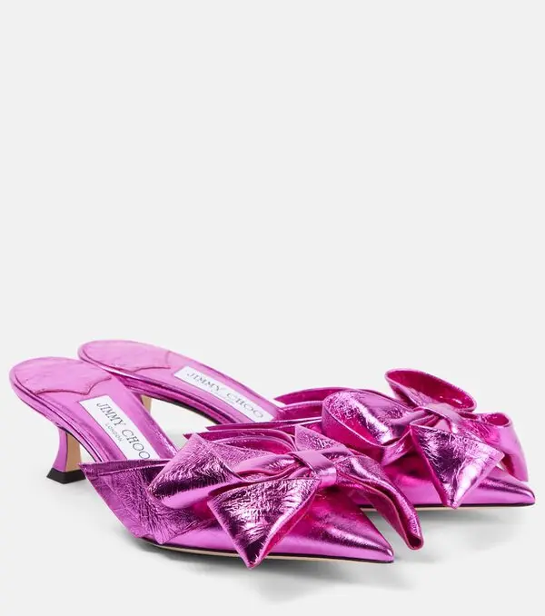 JIMMY CHOO Staz 50 Metallic Leather Mules - Pink