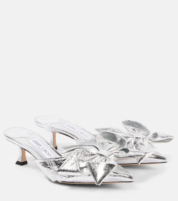 JIMMY CHOO Staz 50 Metallic Leather Mules - Silver