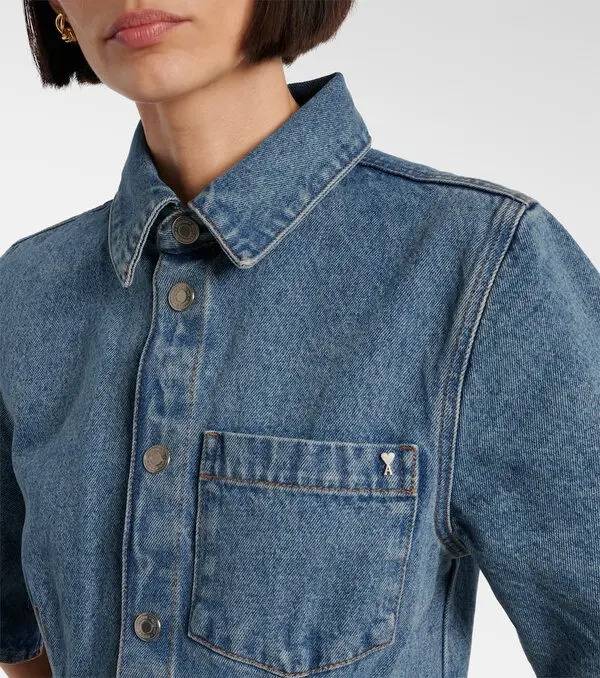 AMI Paris De Cœur Denim Shirt Dress