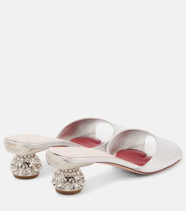 ROGER VIVIER Embellished Leather Mules - Silver