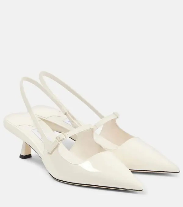 JIMMY CHOO Didi 45 Patent Leather Slingback Pumps - White