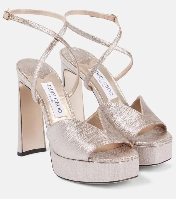 JIMMY CHOO Karli 125 Glitter Platform Sandals - Metallic
