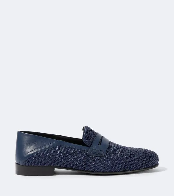 Manolo Blahnik Padstow Raffia And Leather Loafers - Blue
