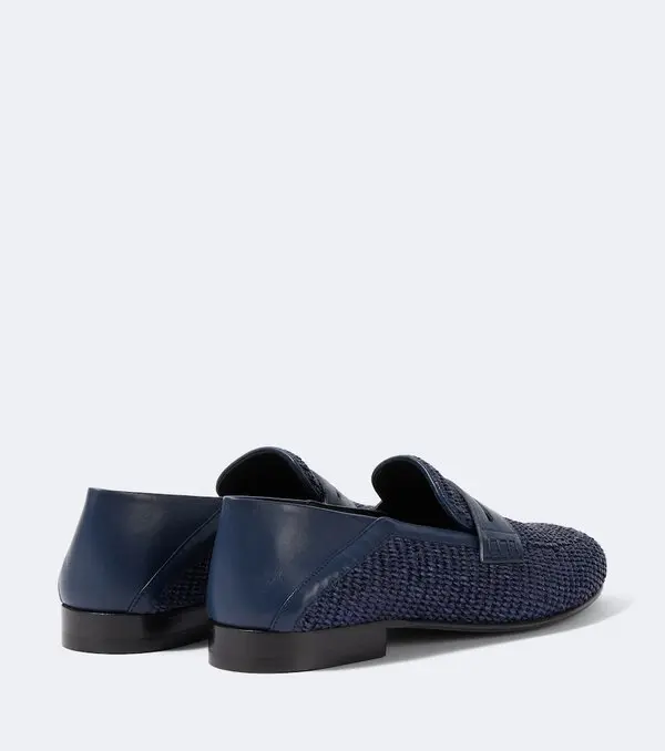 Manolo Blahnik Padstow Raffia And Leather Loafers - Blue