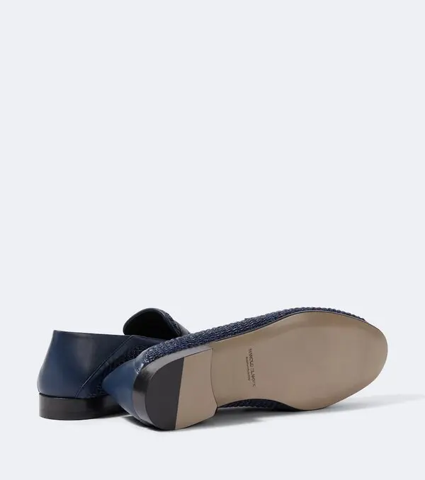 Manolo Blahnik Padstow Raffia And Leather Loafers - Blue