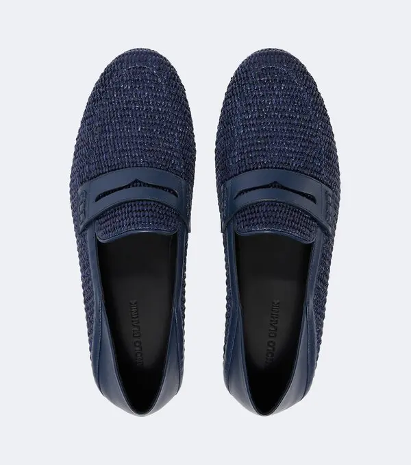 Manolo Blahnik Padstow Raffia And Leather Loafers - Blue