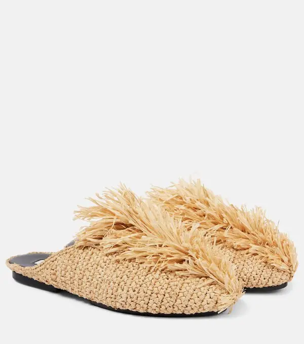 JIL SANDER Fringed Raffia Mules - Neutrals