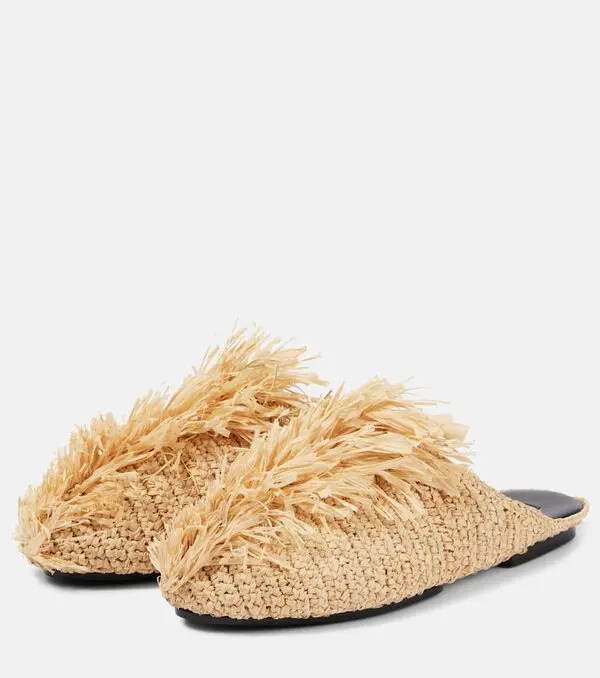 JIL SANDER Fringed Raffia Mules