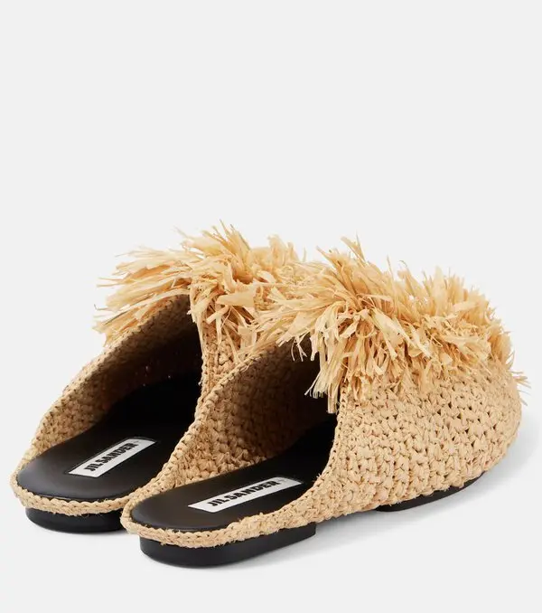 JIL SANDER Fringed Raffia Mules