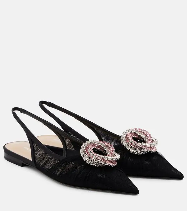 Mach & Mach Galaxy Tulle Slingback Flats - Black