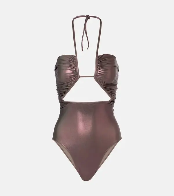 Rick Owens Metallic Halterneck One Piece Swimsuit - Brown
