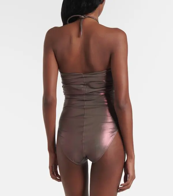 Rick Owens Metallic Halterneck One Piece Swimsuit - Brown