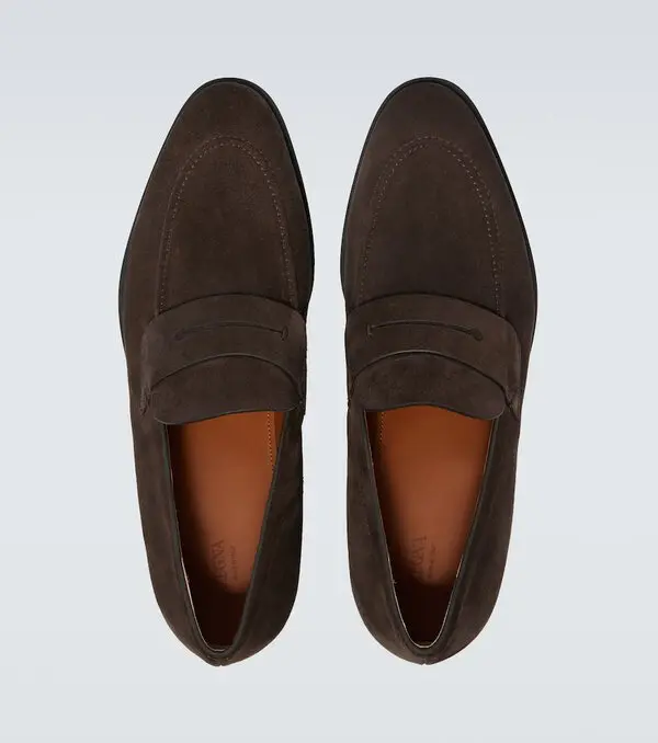 Zegna Suede Penny Loafers - Brown