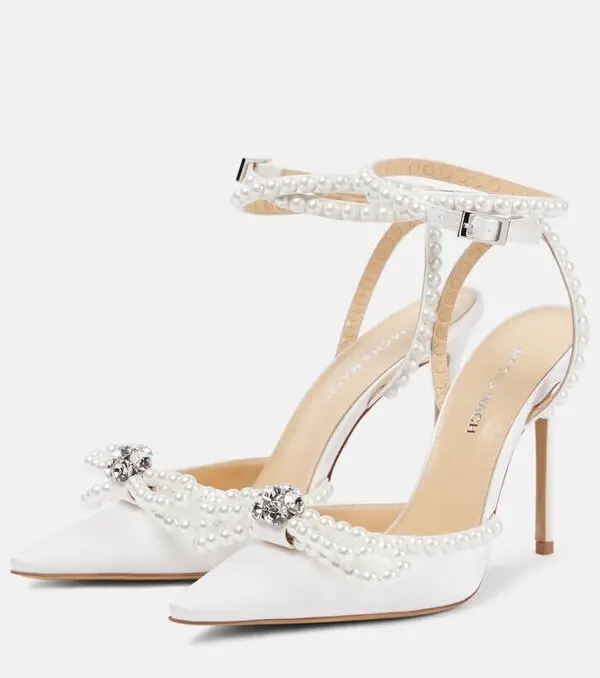 Mach & Mach Double Bow Embellished Satin Pumps