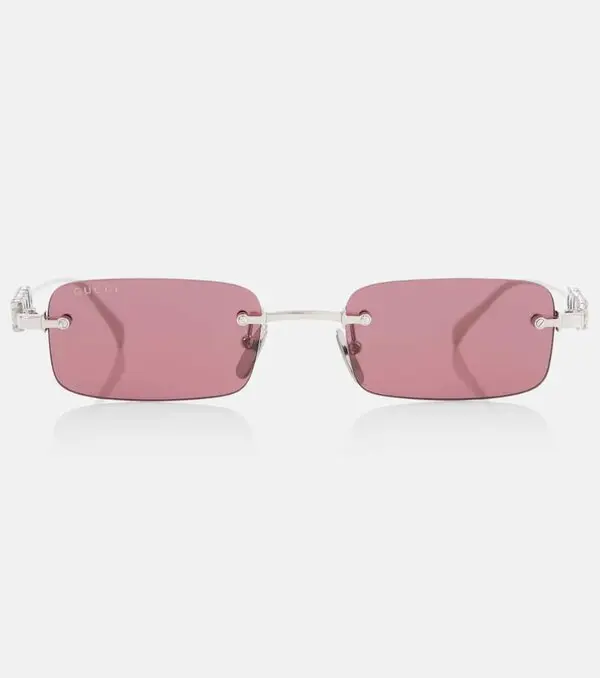 Gucci Logo Embellished Rectangular Sunglasses - Pink