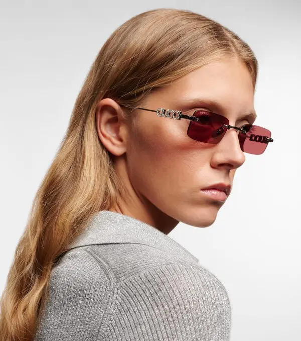 Gucci Logo Embellished Rectangular Sunglasses