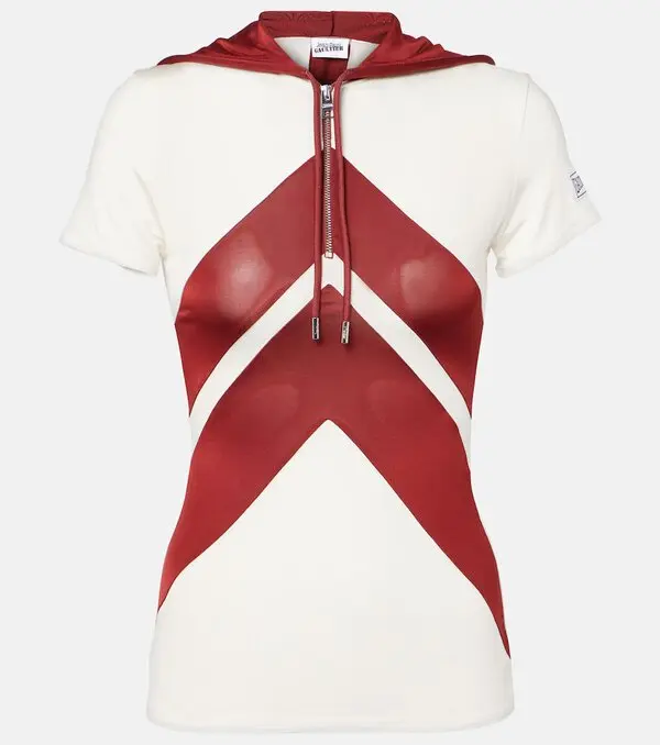 JEAN PAUL GAULTIER Hooded Chevron Jersey Top - Multicoloured