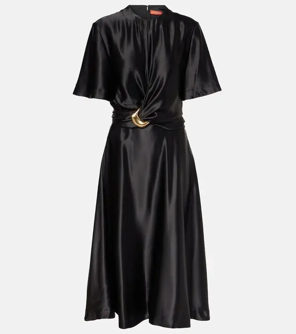 Altuzarra Belted Silk Satin Midi Dress - Black