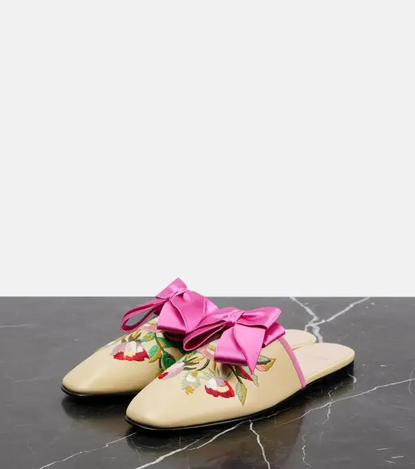 Valentino Garavani Beauregard Embroidered Leather Mules