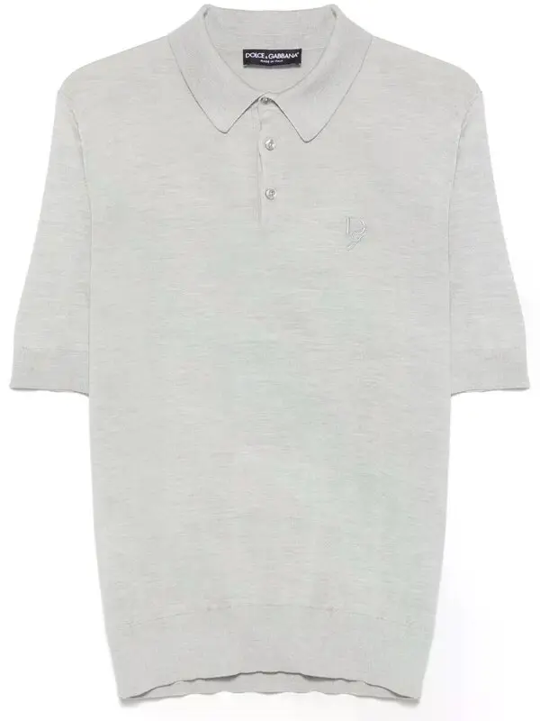 Dolce & Gabbana Logo-embroidered Silk Polo Shirt - Grey