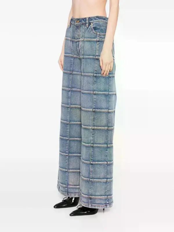 Cynthia Rowley Windowpane Wide-leg Jeans - Blue