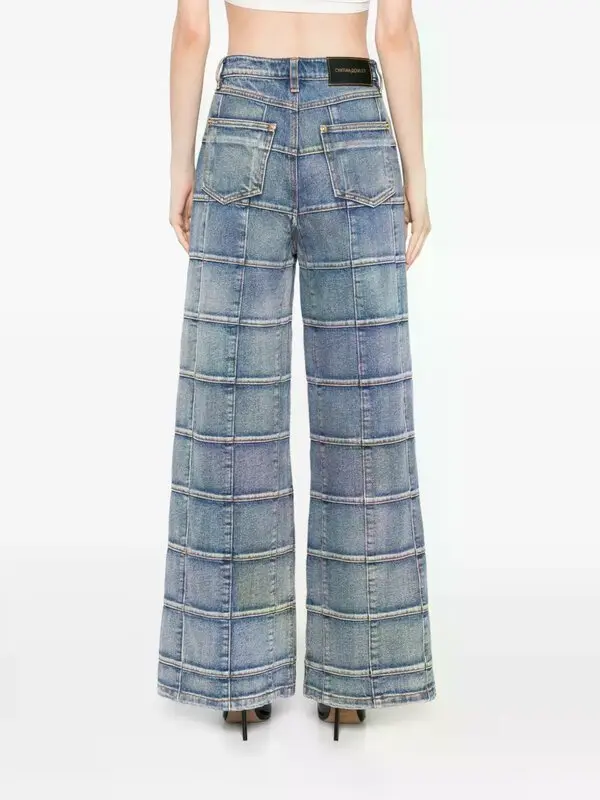 Cynthia Rowley Windowpane Wide-leg Jeans - Blue