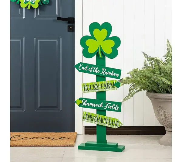 GLITZHOME 36'h St.patrick's Wood Shamrock Word Ign Porch - One-color