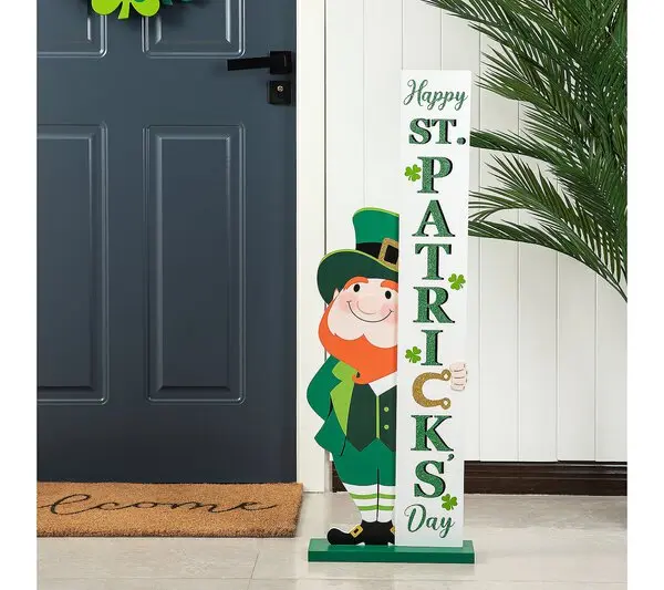 GLITZHOME 36'h Leprechaun Happy St.patrick's Da Y Porch Sign - One-color