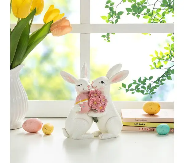 GLITZHOME 7'h Easter Love Bunnies Resin Table D Ecor - One-color