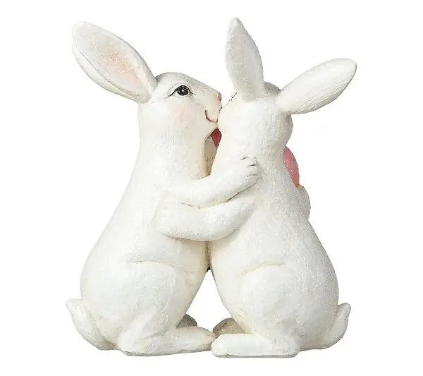 GLITZHOME 7'h Easter Love Bunnies Resin Table D Ecor