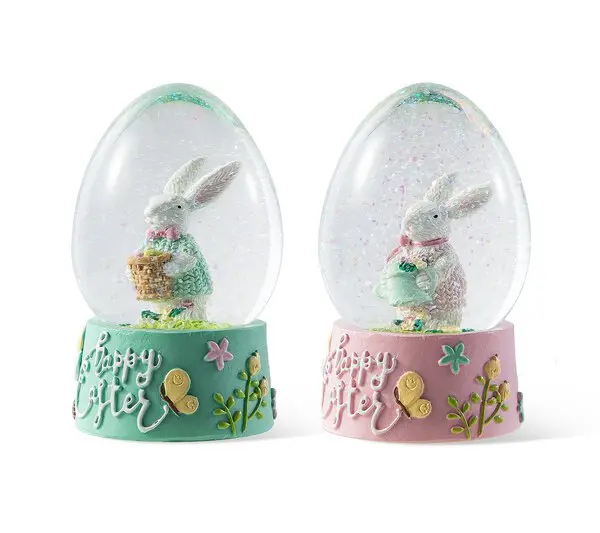 GLITZHOME 2.5' Small Resin Easter Bunnies Water Globes S/2