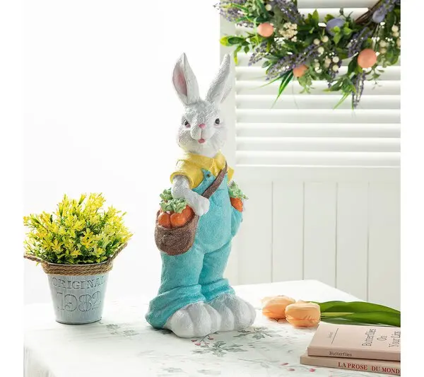 GLITZHOME 17.25'h Easter Bunny With Carrot Sack Table Decor - One-color