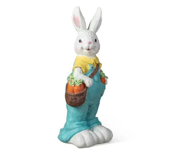 GLITZHOME 17.25'h Easter Bunny With Carrot Sack Table Decor
