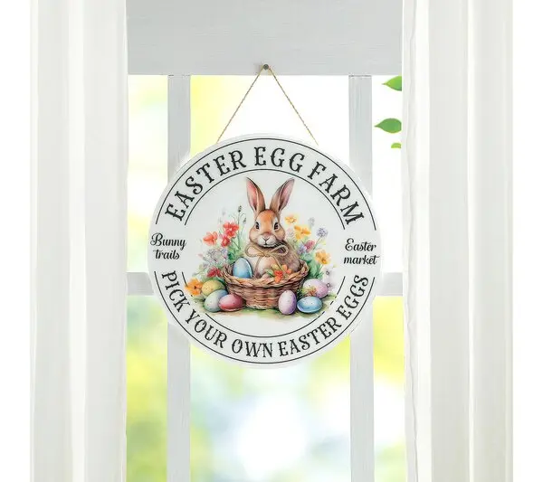 GLITZHOME 11.75'd Easter Bunny Round Wall/door Anger - One-color