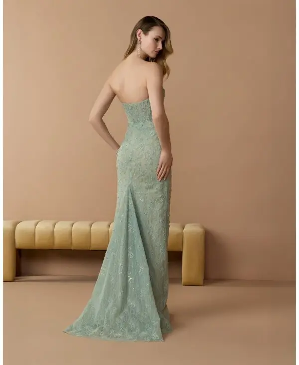 Mac Duggal Beaded Satin Cape Strapless Bustier Gown - Sage