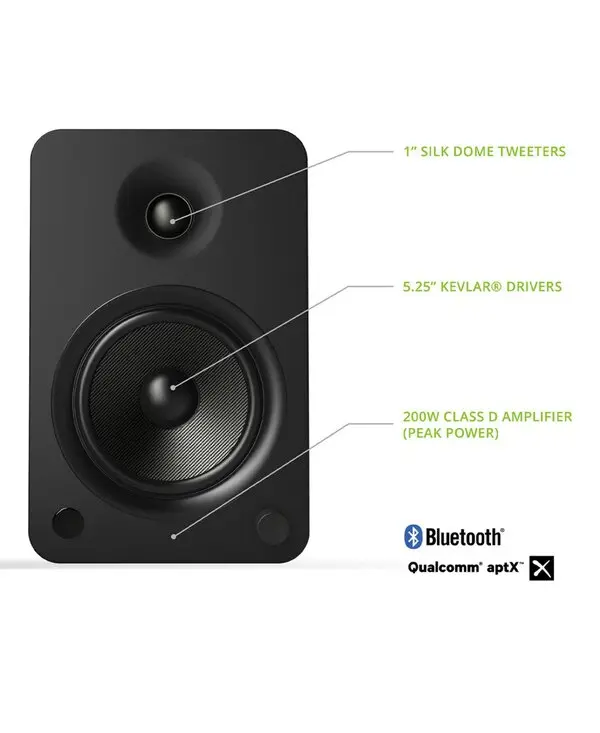 KANTO Yu6 Powered Bookshelf Speakers With Built-in Bluetooth Pair - Matte Black