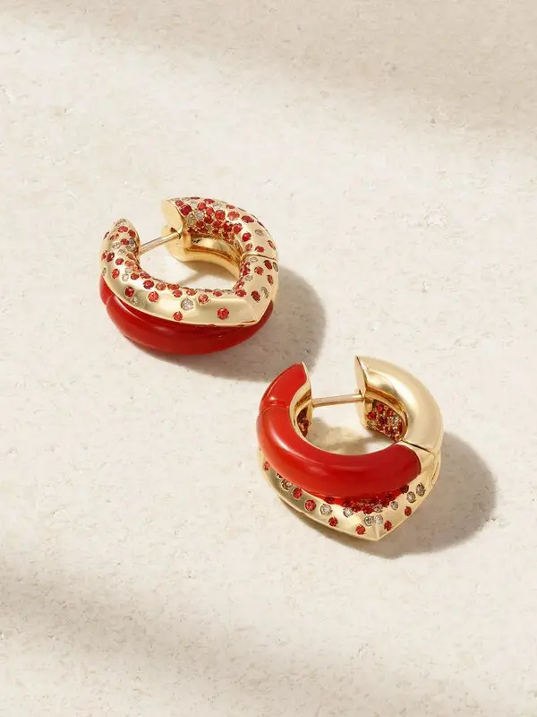 TABAYER Oera 18-karat Gold Multi-stone Hoop Earrings - Red