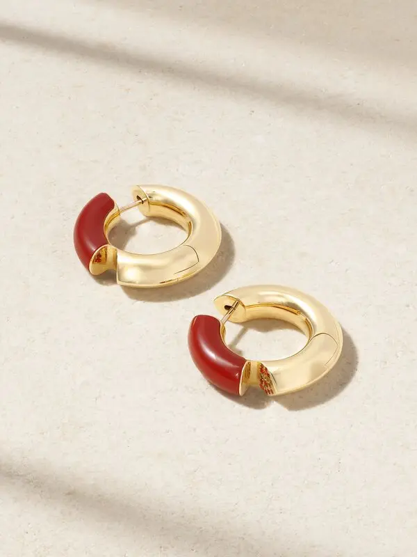 TABAYER Oera 18-karat Gold, Carnelian And Sapphire Hoop Earrings - Red