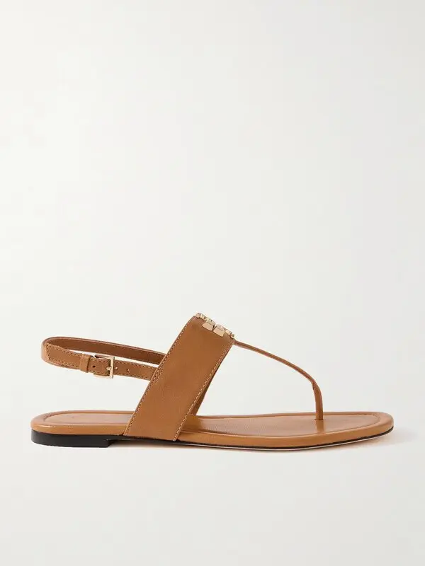 Tory Burch Eleanor Embellished Leather Sandals - Brown
