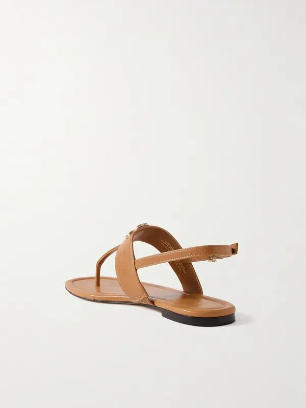 Tory Burch Eleanor Embellished Leather Sandals - Brown