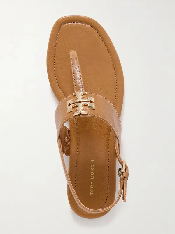Tory Burch Eleanor Embellished Leather Sandals - Brown
