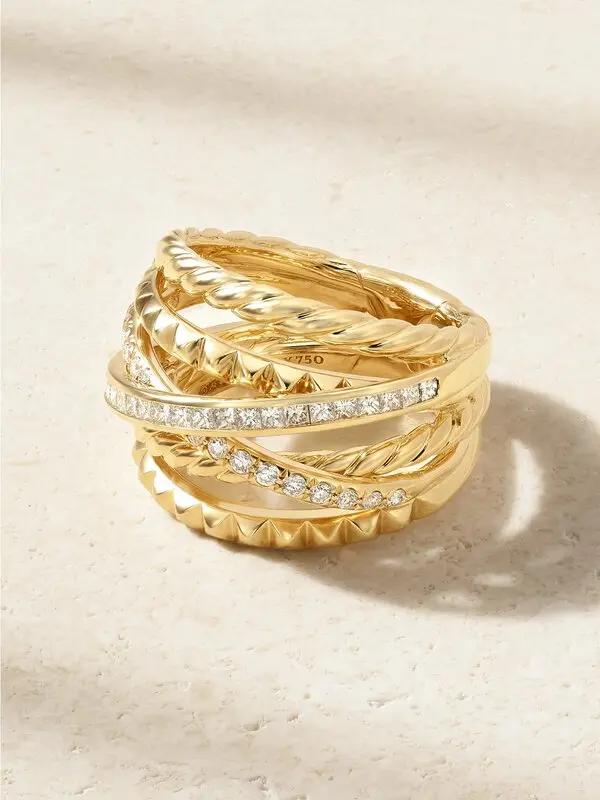 David Yurman Crossover Trio Six Row Diamond Ring - Gold